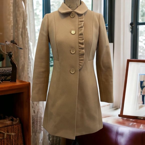 Talbots | Jackets & Coats | Talbots Tan Italian Wool Albury Ruffle Mid ...